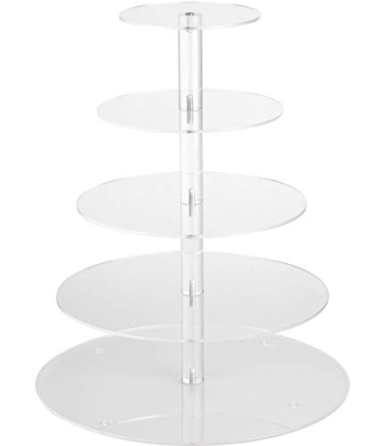 5 Tier Maypole Round Acrylic Cupcake Tree Tower Display Stand Display for Pastry Wedding Birthday Party- 16 Inch