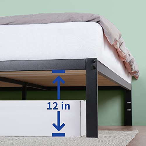 Olee Sleep 14 inch Modern Metal Platform Bed Frame / Mattress Foundation / Wood Slat Support / No Box Spring Needed, Full, Black
