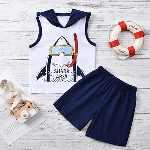 Baby Boy Cotton Clothes Shark Print Summer Hoodie Toddler Sleeveless Outfits Set Tops + Short Pants