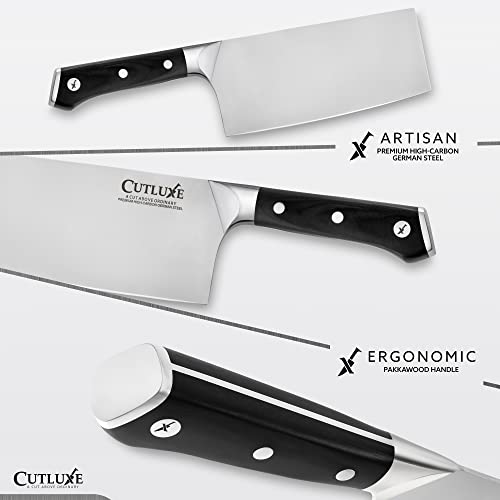 Cutluxe Cleaver Knife - 7" Meat Cleaver, Butcher Knife for Meat Cutting β Razor Sharp German Steel Blade β Full Tang Ergonomic Handle Design β Artisan Series