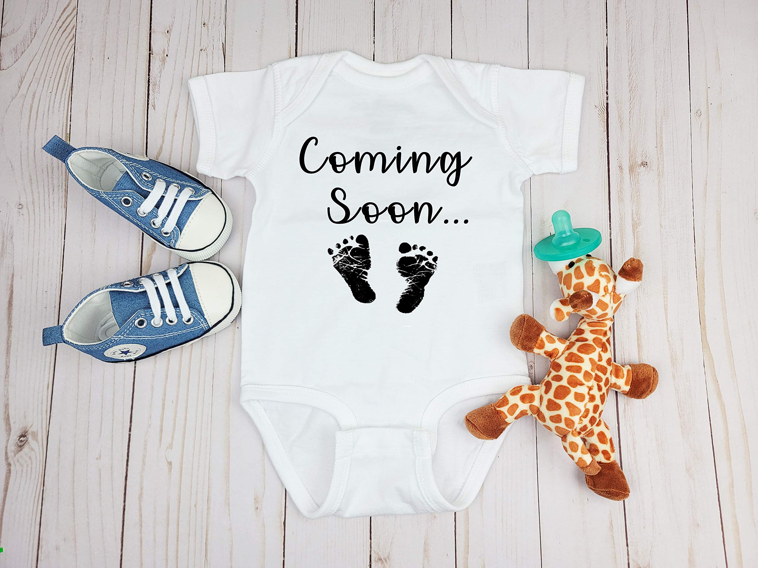 Coming Soon. Baby Feet Announcement Baby Bodysuit One Piece Romper (Newborn, White)