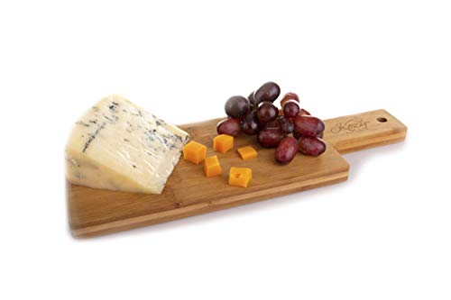 Bamboo cutting board for food prep, meat, vegetables, fruits, crackers, nuts and cheese| 100% organic | long handle board| reversible design (100% Bamboo- Style: SQ1)