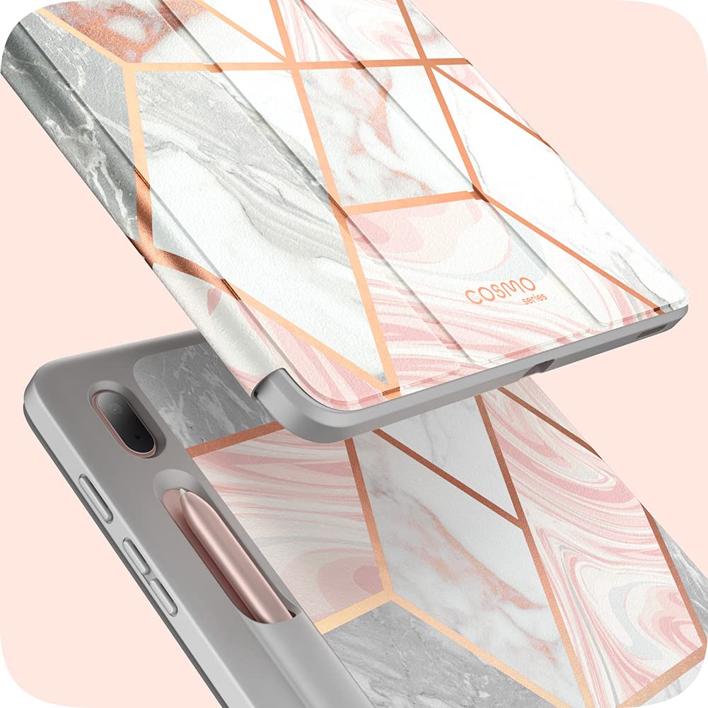 i-Blason Cosmo Case for Samsung Galaxy Tab S7 FE 12.4" 2021 Release Only, Full-Body Trifold with Built-in Screen Protector Protective Smart Cover with Auto Sleep/Wake & Pencil Holder (Marble)