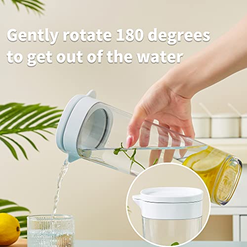 2Pcs Plastic Water Pitcher,Water Carafe BPA Free Iced Tea Pitchers,Airtight Fruit Infuser Water Pitcher for Fridge Door,Homemade Iced Coffee and Lemonade 1.1L/38Oz(white green)