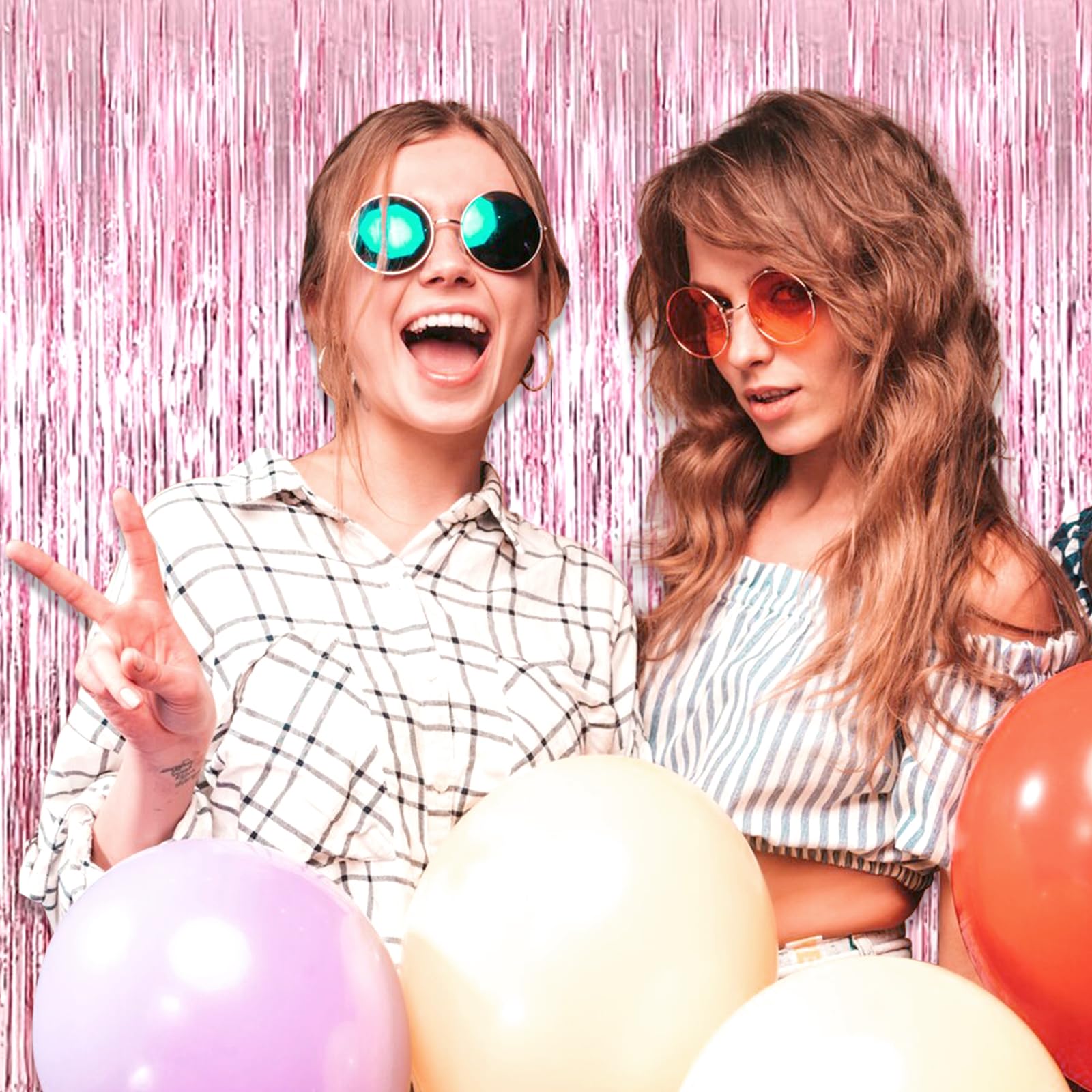 3 Pack Pink Foil Fringe Curtain Backdrop, 3.28Ft x 8.2Ft Metallic Tinsel Foil Fringe Streamer Curtains for Photo Booth, Christmas Day, Thanksgiving, Wedding, New Year Party Decorations