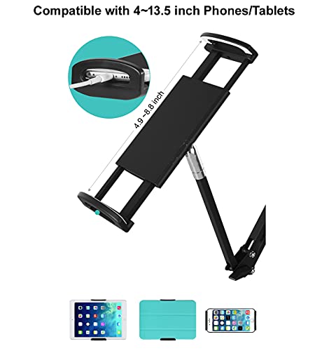 OHITEC Heavy Duty Phone/Tablet Metal Holder Universal Mobile Cell Smartphone Mount Lazy Bracket 360° Rotation Gooseneck Clamp Stand Flexible Long Arm (Desktop/Bedside, Long, Black)