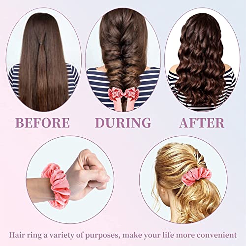 Heatless-Hair-Curler, Upgraded Segmented Design No Heat Silk Curls Headband for More Comfortable Sleep Overnight, Silk Curling Ribbon for Hair with Rubber Bands and Clips (Pink)