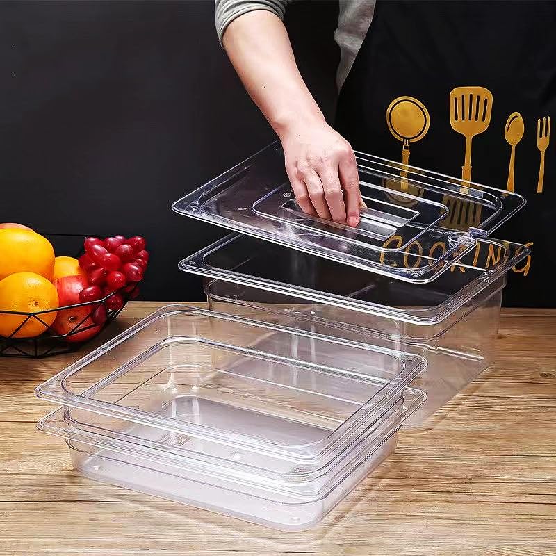 3 Pack Plastic Food Pans with Lids, 1/2 Size 4'' Deep,Polycarbonate, Clear,Food Pan Polycarbonate Square Food Storage Containers with Lids for Kitchen Restaurant Food Prep (3-1/2) (3-1/2)