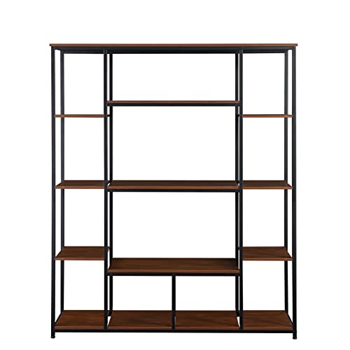5 Tier Bookshelf, Industrial Tall Bookcase, Rustic Freestanding Storage Shelf for Living Room, Bedroom and Home Office, Metal Frame, Display Décor Furniture