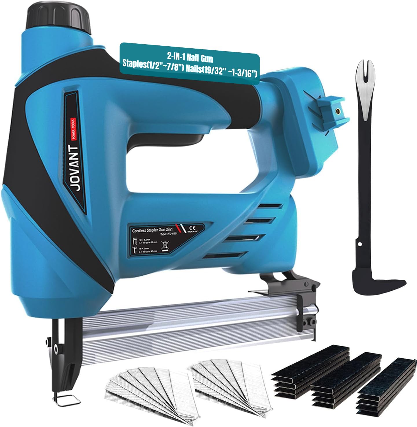 2 in 1 Nail Gun with 1/5'' Narrow Crown Staples and 18G Nails 2784 pcs, Nail Gun for Jovant 20V Battery (No Battery), Brad Nailer for Home Improvement & DIY, 2784pcs Staples/Nails (Tools Only)
