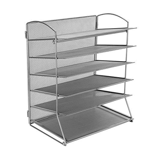 CLATINA 6-Tier Metal Mesh Desk File Organizer Desktop Letter Tray Paper Document Holder for Office Home School Gray