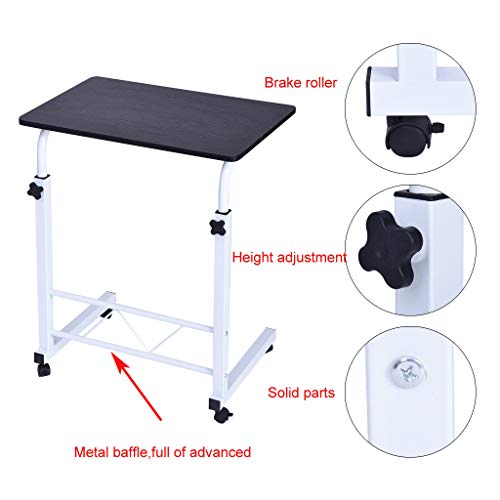OKBOP Bedside Computer Desk Adjustable Height Sofa Side Table with Wheels, Small Wooden Laptop Stand Tray Tables for Home Office, Modern Student Writing Desk for Small Space (Black)