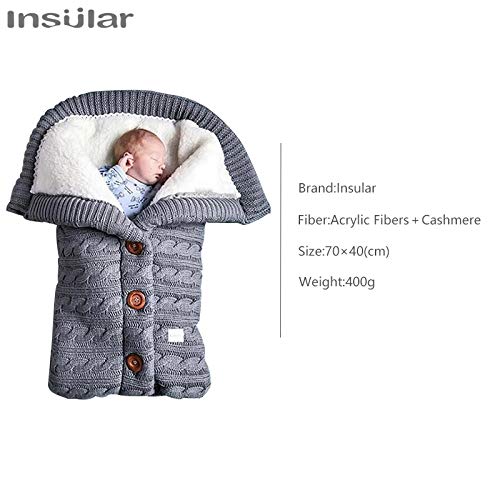 insular Warm Baby Sleeping Bag Envelope Winter Kid Sleepsack Footmuff Stroller Knitted Sleep Sack Newborn Knit Wool Swaddling Blanket (Gray)
