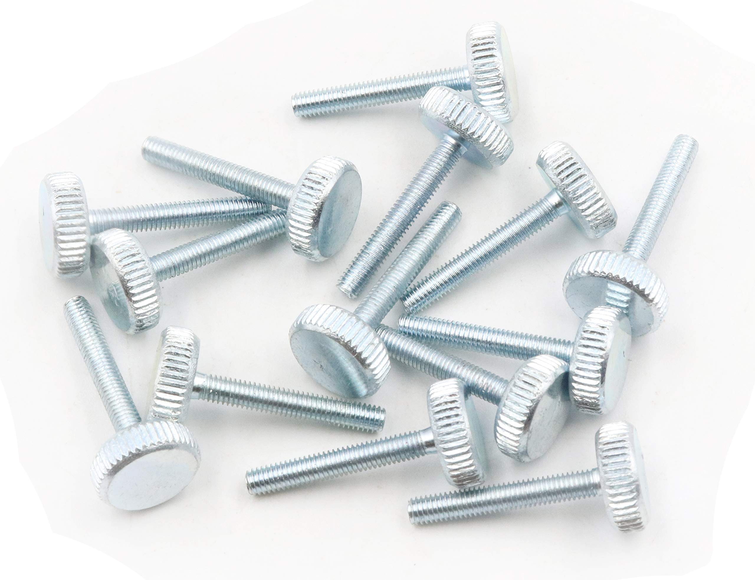 LBY 30pcs Knurled Hand Screw, M3 x 20mm Flat Knurled Head Fully Threaded Thumb Screws(Single Layer Step), Carbon Steel Galvanize