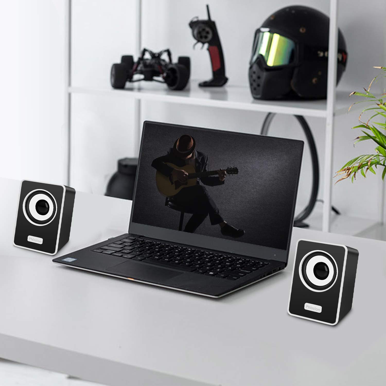 Computer Speakers, Phission Mini Speaker with Stereo Sound 6W USB Powered 3.5 mm AUX-in Portable Speaker for Computer, Laptop, Notebook, Desktop (Black)