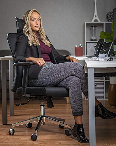 Halter Ergonomic Office Chair with Lumbar Support, Executive Mesh Desk Chair Computer Chair with Swivel, Headrest, and Armrests, Height Adjustable Comfortable Task Chair with Rolling Casters, Black