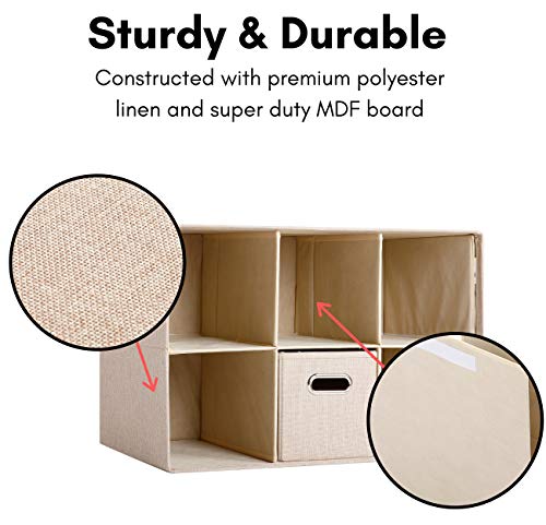 BIRDROCK HOME Cream Linen Cube Organizer Shelf with 6 Storage Bins – Strong Durable Foldable Shelf – Kid Toy Clothes Towels Cubby – Collapsible Bedroom Fabric Shelves and Cubes