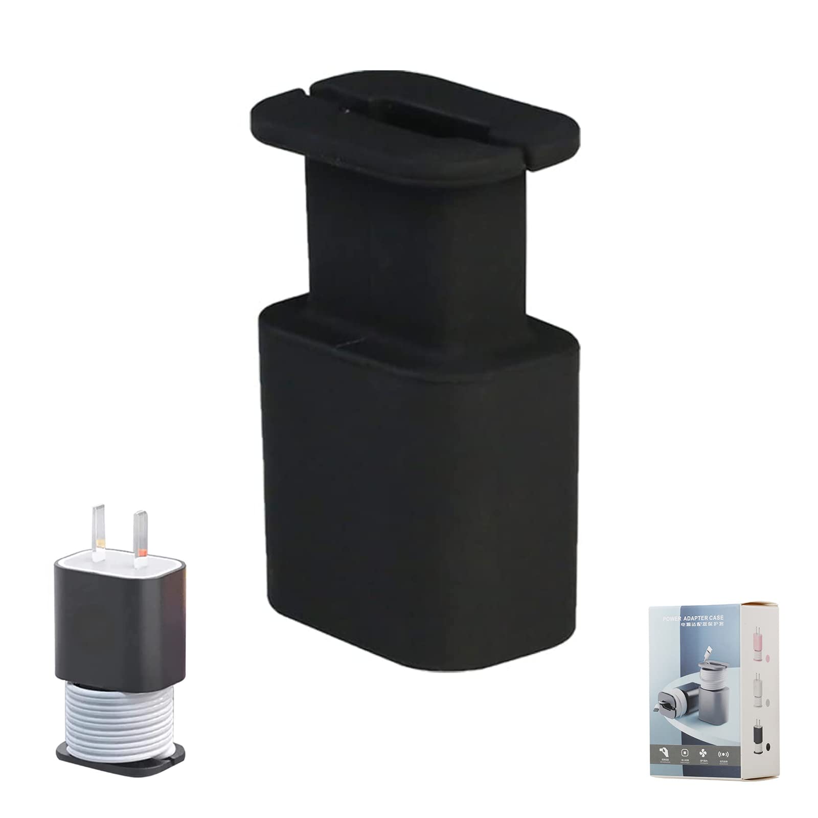 2 in 1 Silicone Charger Protector for iPhone 11/12/13/14 Fast Charger Compatible with 20w/18w Data Cable Winder Anti-Break Protection Cable (Charger and Charging Cable not Included) (Black)