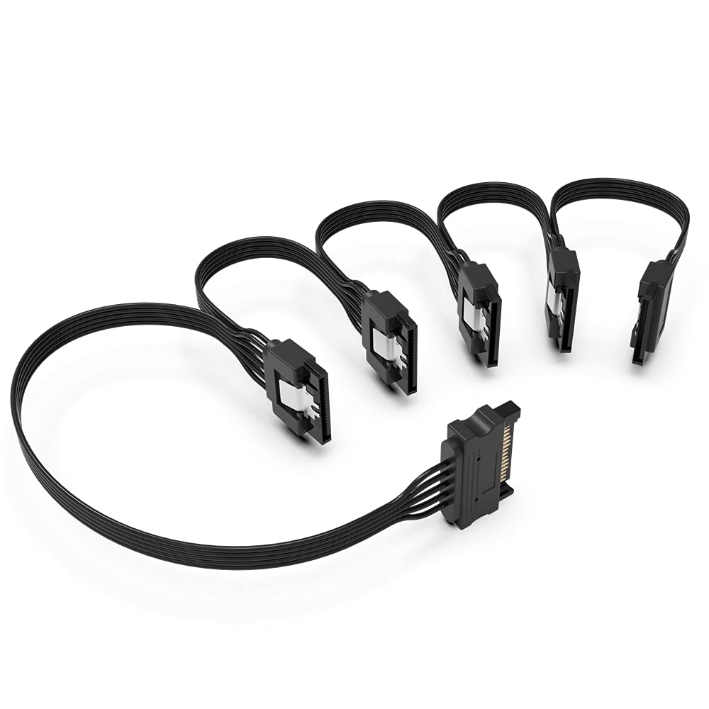 QIVYNSRY SATA Power Splitter Cable Straight SATA 15 Pin Male to 5 Female Power Splitter Extension Cable Serial ATA Power Cable Splitter Hard Drive Power Cable (50cm+10cm+10cm+10cm+10cm)