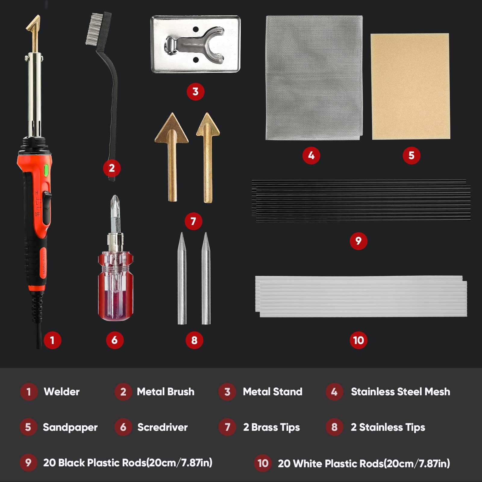 100W Plastic Welding Kit with 96 PCS Rods & 12PCS Mesh & Soldering Iron Tips, Fast Heating 2-in-1 Plastic Welder Soldering Iron Gun, Temperature Control for Car Bumper, Dashboard, Kayak Repair Tool