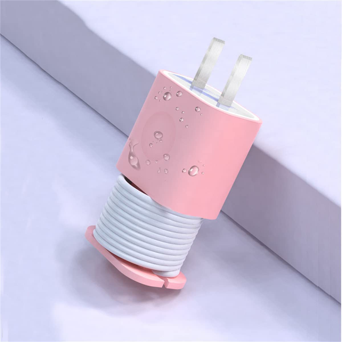2 in 1 Silicone Charger Protector, Compatible with iPhone Charger Fast Charging 18w/20w Protective Case, Data Cable Winder Cable Anti-Break Protection Storage Tool. (2 Pack, Pink,White)