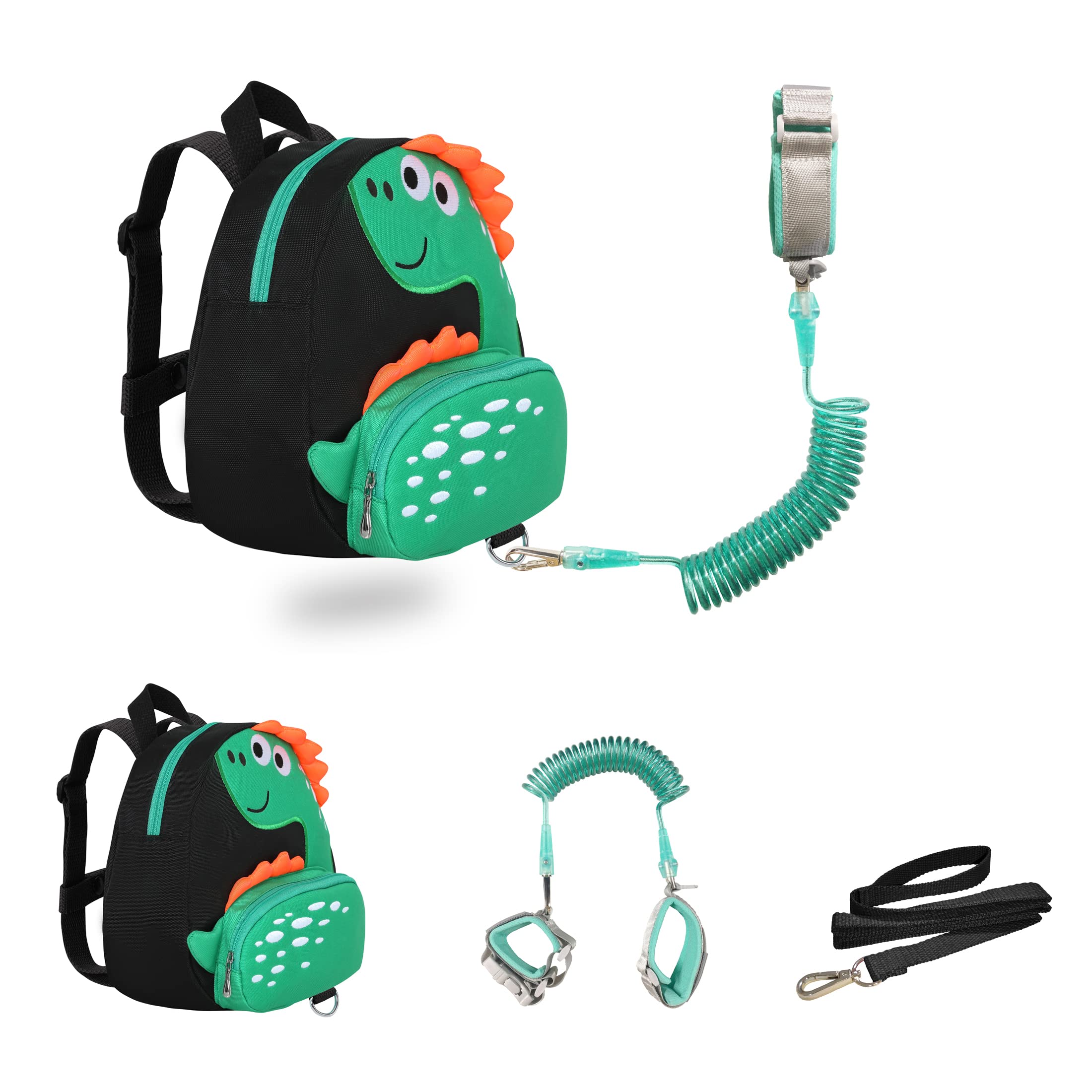 JIANBAO Dinosaur Toddler Backpacks with Leashes Anti Lost Wrist Link for 3 to 5 Years Kids Girls Boys Safety (Dinosaur, Black)