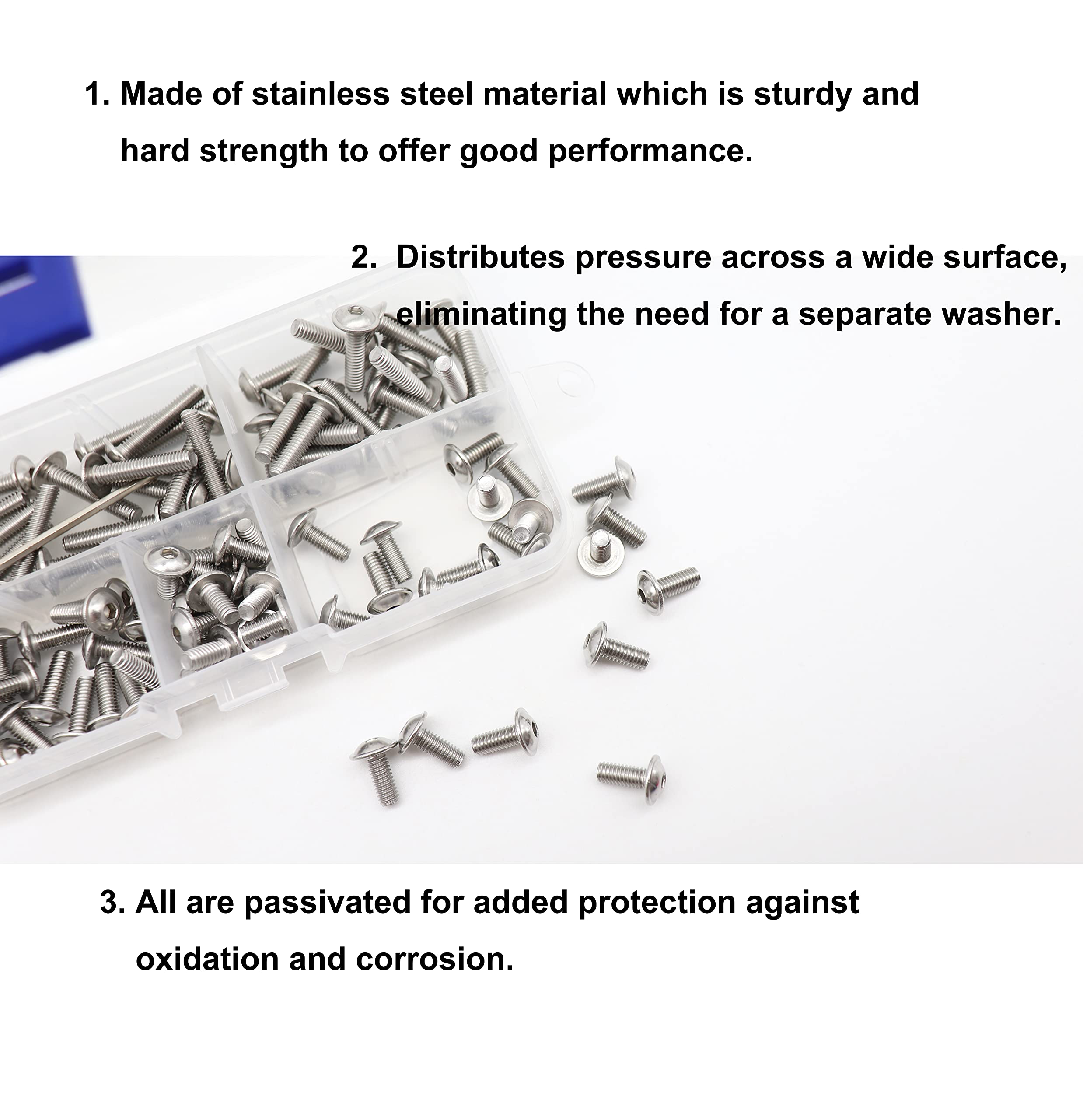 cSeao 100pcs Flanged Button Head Socket Cap M4 Screws Kit, M4x8mm/ 10mm/ 12mm/ 15mm/ 20mm, 304 Stainless Steel 18-8, Allen Socket Drive, Bright Finish, Fully Machine Threaded