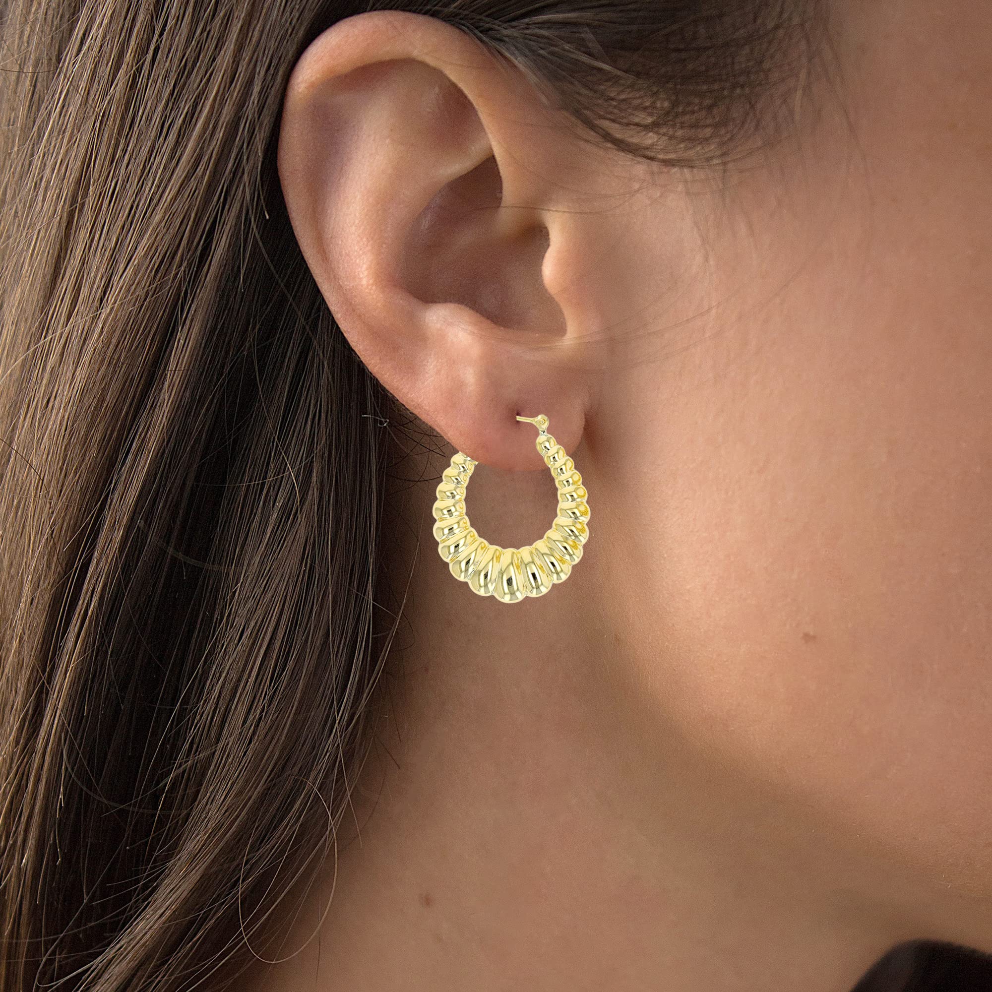 14K Yellow Gold 3.50mm Polished Shrimp Hoop Earrings | Earrings For Sensitive Ears | 14K Gold Hoops | Solid Gold Earrings For Women