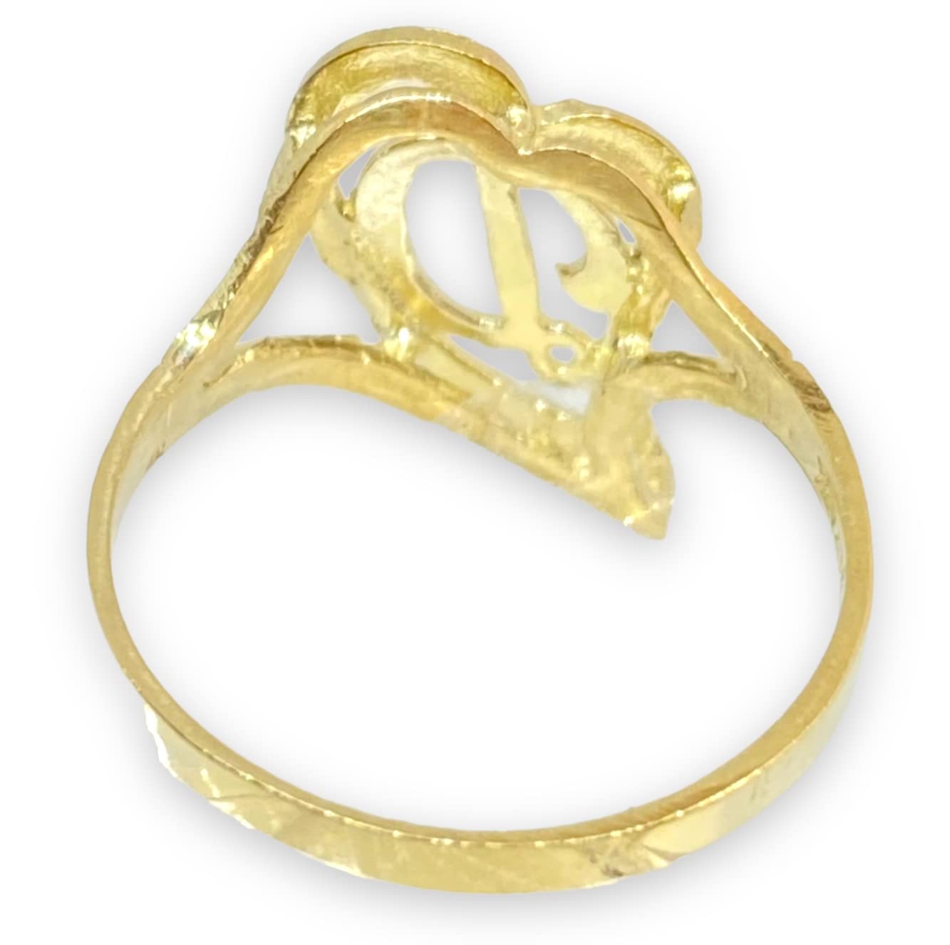 17 MM LONG LADIES SPARKLING DIAMOND-CUT HEART INITIAL CURSIVE ALPHABET LETTER RING REAL 10K YELLOW GOLD 4006 (D)