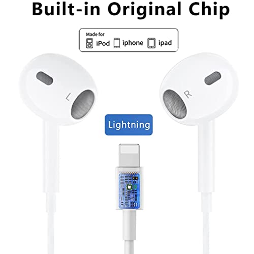 2 Pack Apple Headphones Wired Earbuds with Lightning Connector [Apple MFi Certified] In-Ear iPhone Earphones with Built-in Microphone & Volume Control Compatible with iPhone 14/13/12/11/XR/XS/X/8/7/SE