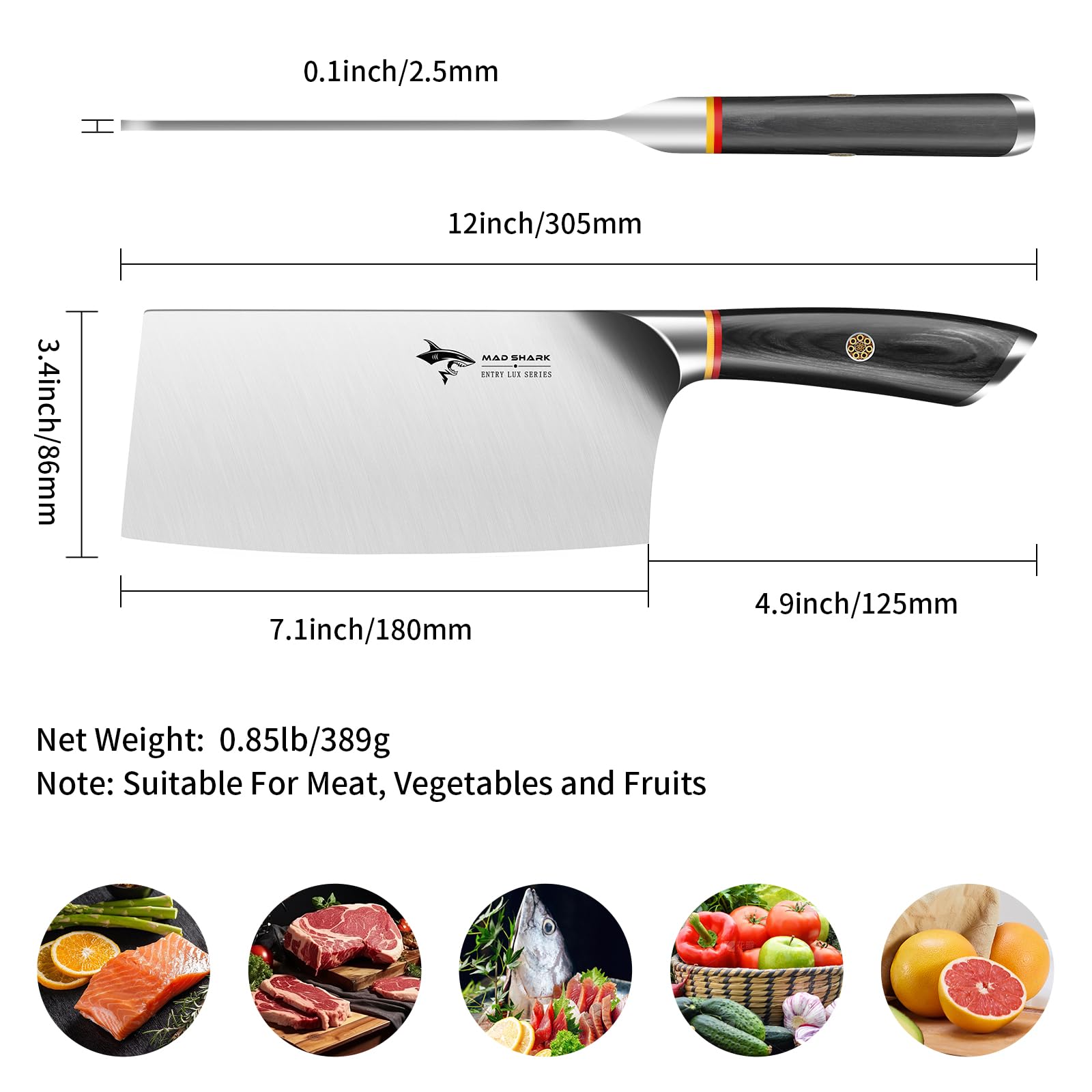 MAD SHARK 7 inch Heavy Duty Kitchen Knife, Professional Sharp Vegetable Cleaver, German Military Grade Composite Steel with Ergonomic Handle, Chef Knife for Home Kitchen Cook Cutting, Chopping