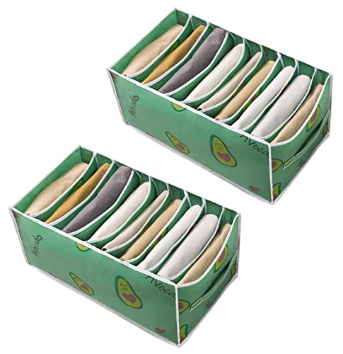 2PCS Washable Wardrobe Clothes Organizer, 7/9 Grids Foldable Visible Closet Organizer Clothes Drawer Mesh Separation Box for T-shirts, Leggings, Skirts (9 Grids Large Size Avocado)