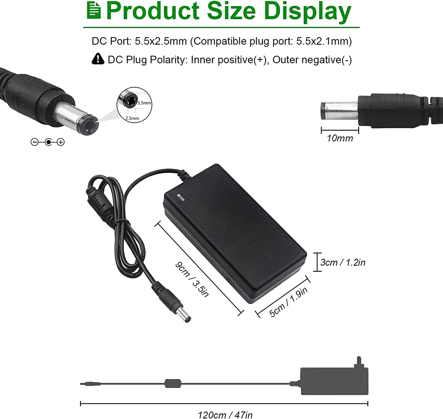 12V 3A PowerAdapter Adapter,AC Power Supply 36W Max Convert Transformer Plug /100-240V 5.5mmX2.1with Female Barrel Connector to Screw Adapter for CCTV Camera System&LED Strip (36, Watts)