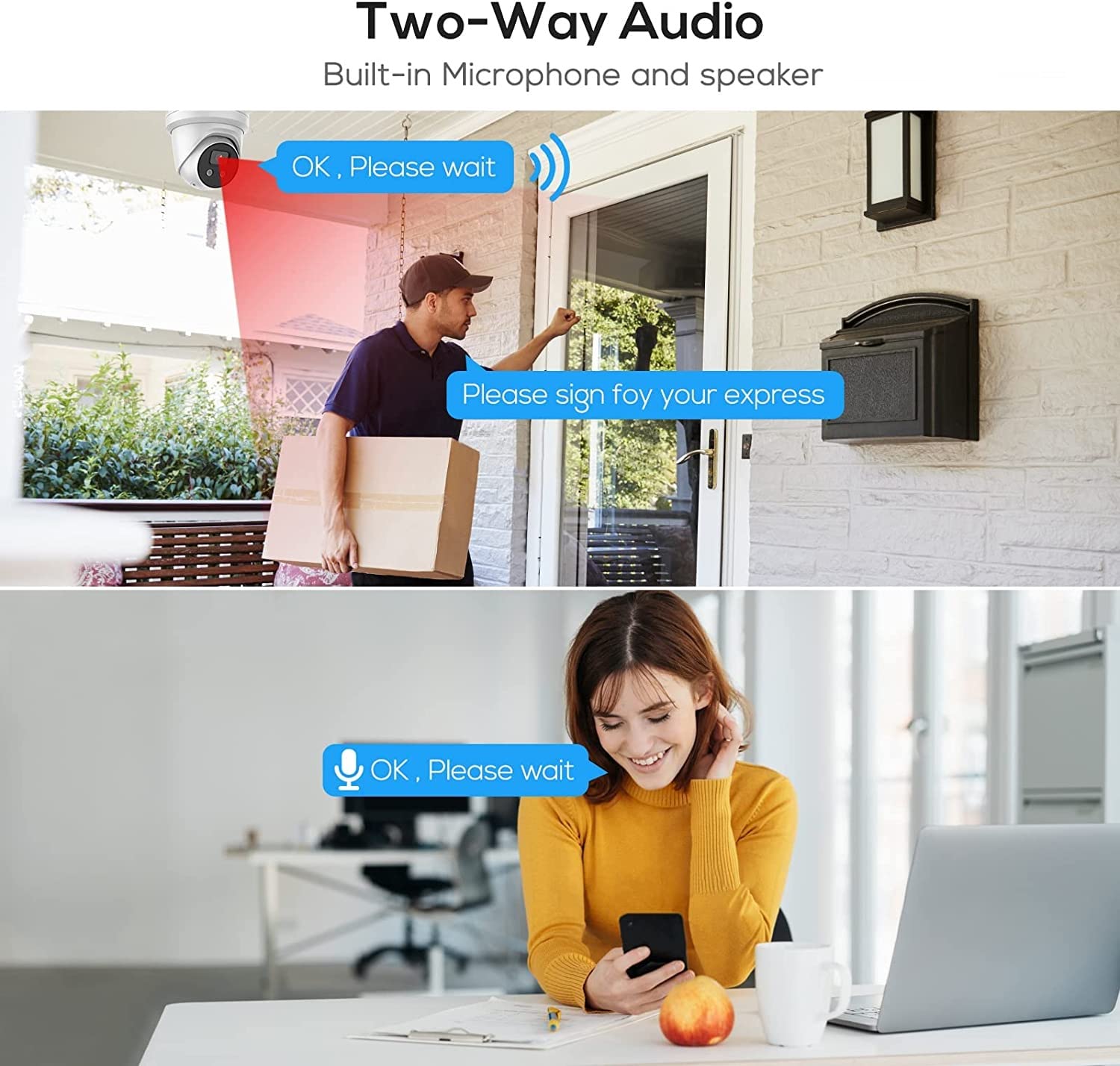 HITOSINO 4MP PoE IP Camera - 2.8mm, Strobe Light and Audible Warnning,WDR,H.265+,IP67,Built-in Two-Way Audio,Human and Vehicle Detection