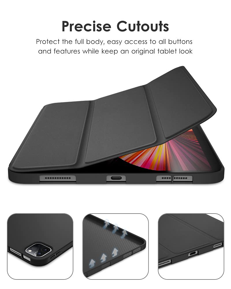 DTTO for iPad Pro 11 Inch 4th/3rd/2nd/1st Generation 2022/2021/2020/2018 Case, Also Fit iPad Air 11-Inch/5th/4th Gen, Slim Lightweight Trifold Stand Soft Back Cover,Auto Sleep/Wake,Black