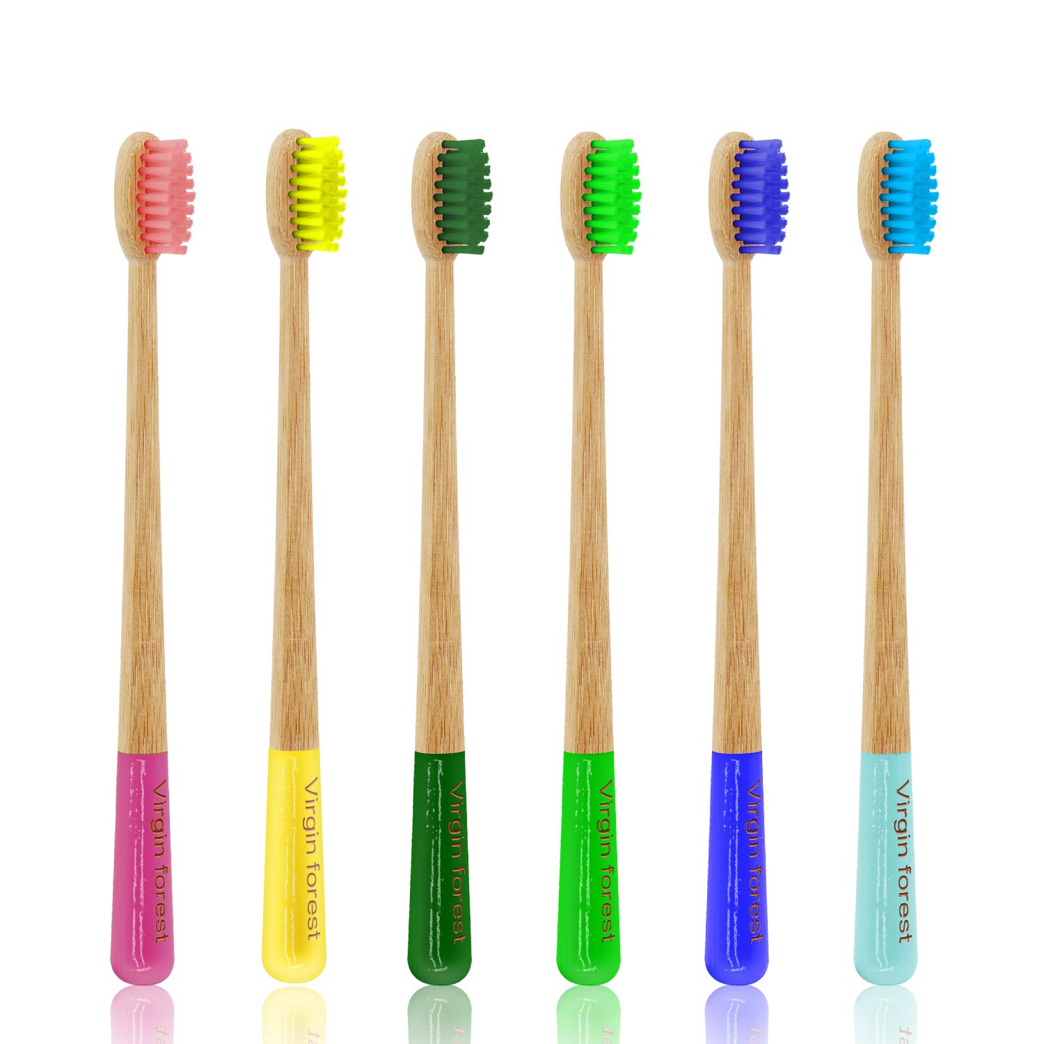 Virgin Forest Bamboo Toothbrush, Natural Eco Friendly Biodegradable Wood Toothbrushes, Vegan Organic Charcoal Tooth Brush, Pack of 6