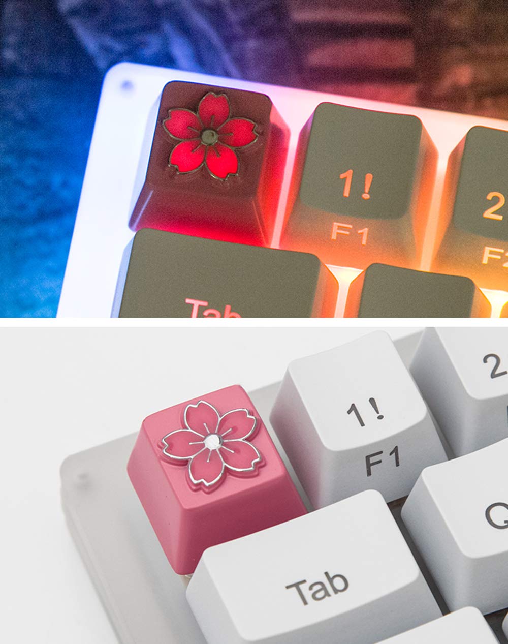 HFSECURITY Sakura Cherry Blossoms Metal Backlit Keycaps for Cherry Mx Switch Mechanical Gaming Keyboard Zinc Aluminum Alloy 3D Keycaps