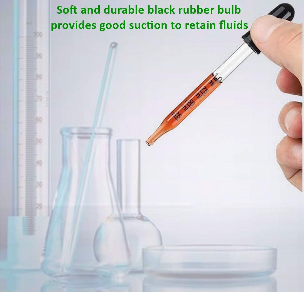 Pack of 12 Graduated 1ml, Glass Dropper with Black Suction Bulb, Medicine Eye Droppers 4" Straight Tip Calibrated for Essential Oils, Science Laboratory Medicine Art Liquid Plant Nutrients