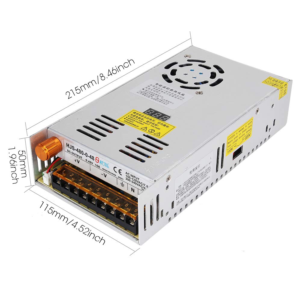 Adjustable DC Power Voltage Converter AC 110V-220V to DC 0-48V 10A Module Switching Power Supply Digital Display 480W Voltage Regulator Transformer Built in Cooling Fan