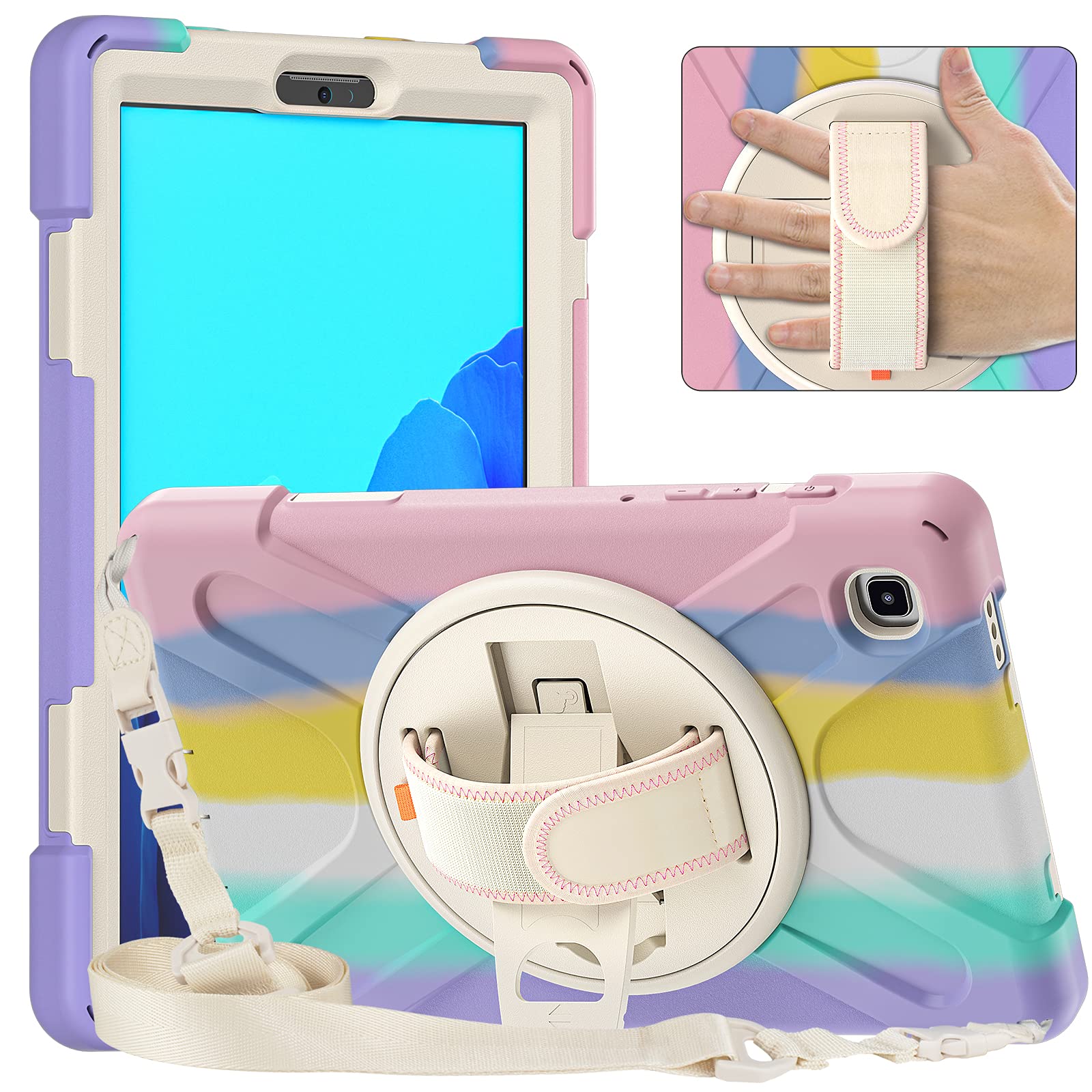 SIBEITU Case Compatible with Samsung Galaxy Tab A7 Lite 2021 with Screen Protector, 8.7 inch 3-Layer Durable Protective Case Cover W/Hand&Shoulder STRP for SM-T220/T225