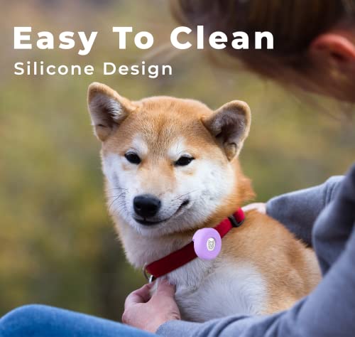 Airtag Dog Collar Holder (2-Pack) Easy to Clean Silicone, Anti-Lost GPS Air Tag Case, Compatible with Dog Cat Collars as Well as Backpacks and Purses, Shock Proof, Silicone Protective Cas (White/Pink)