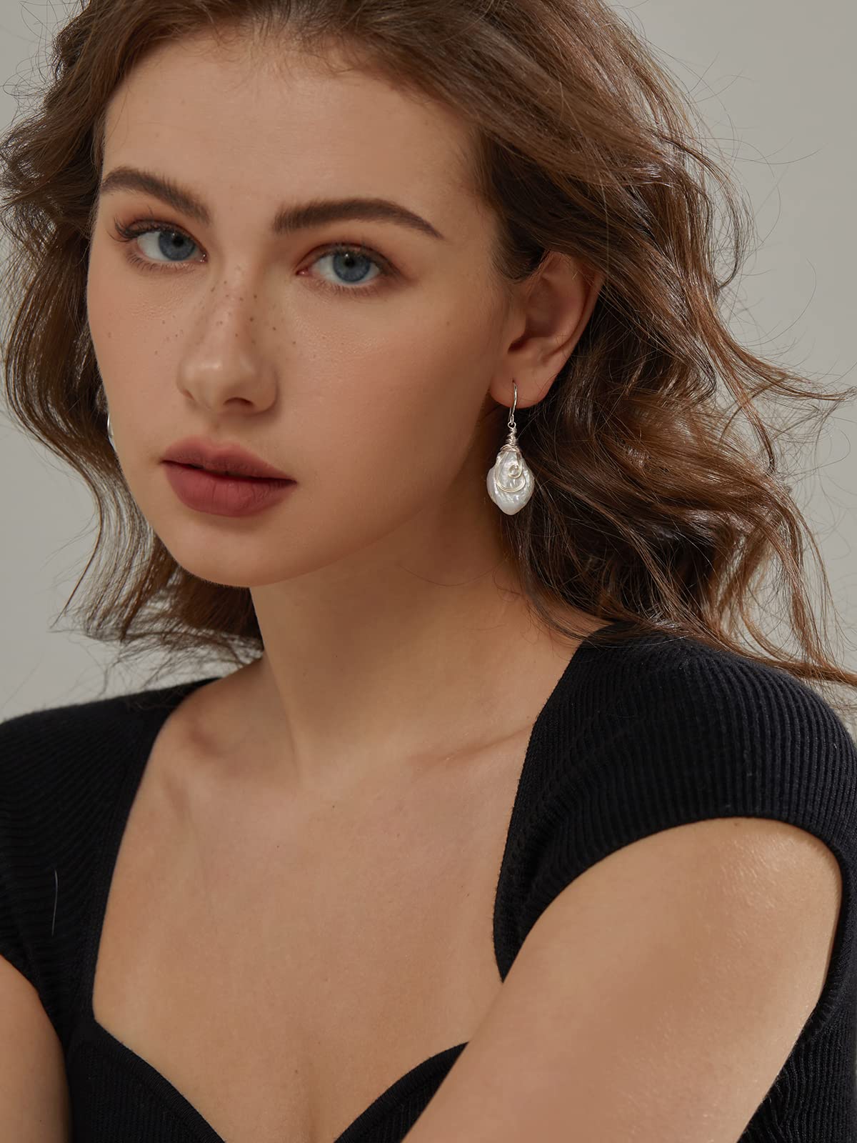 14K Gold Freshwater Baroque Keshi Pearl Dangle Drop Earrings For Women