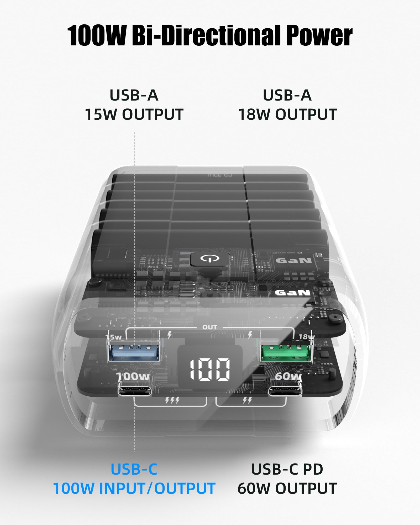 imuto 100W Laptop Power Bank, 20000mAh USB C Power Delivery Portable Charger with Dual USB-C PD (100W&60W) & 2 USB-A (15W&QC3.0 18W) Battery Pack Compatible with USB-C Laptops, iPhone, Huawei and More