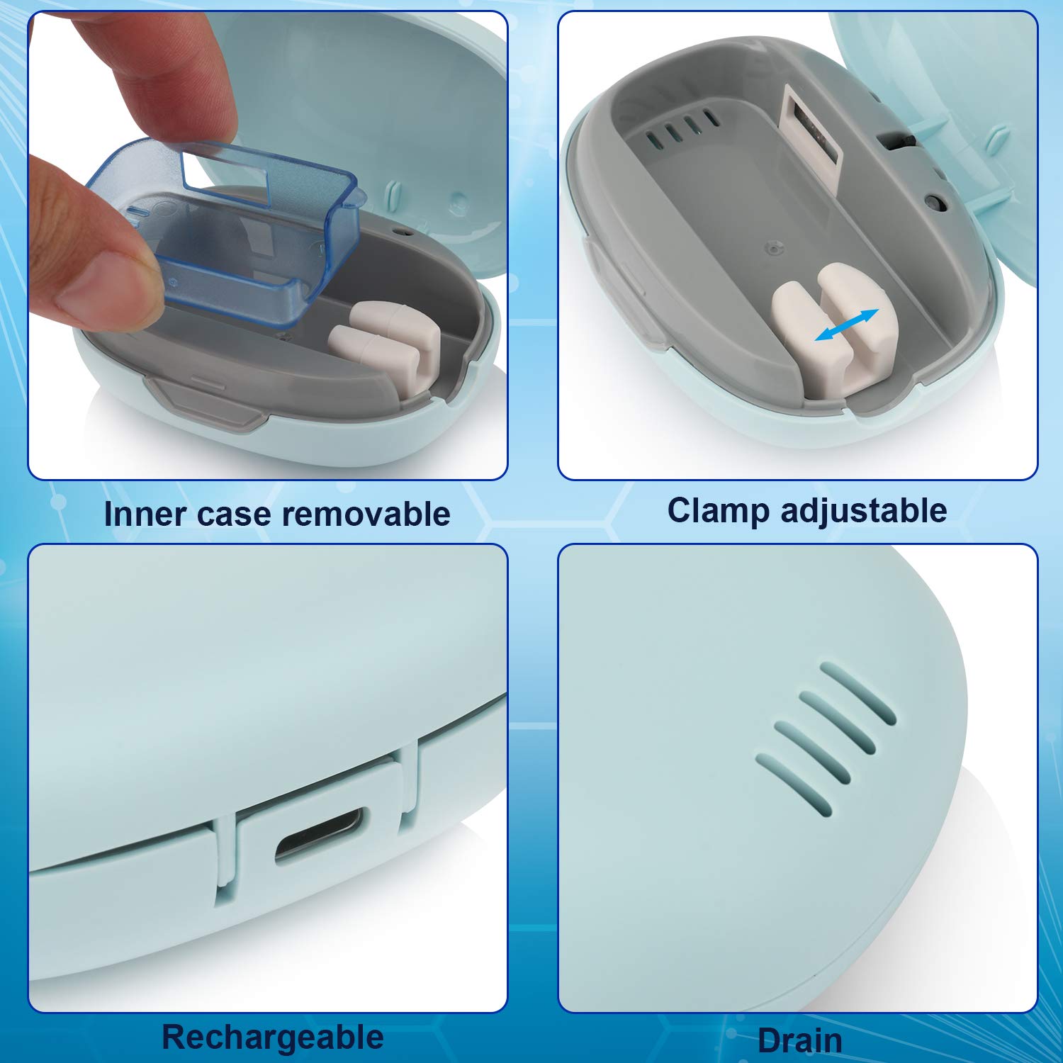 NewWay Mini Toothbrush Sterilizer Cover Rechargeable Travel Toothbrush Case with Holder for Houshold and Traving or Business Trip Blue