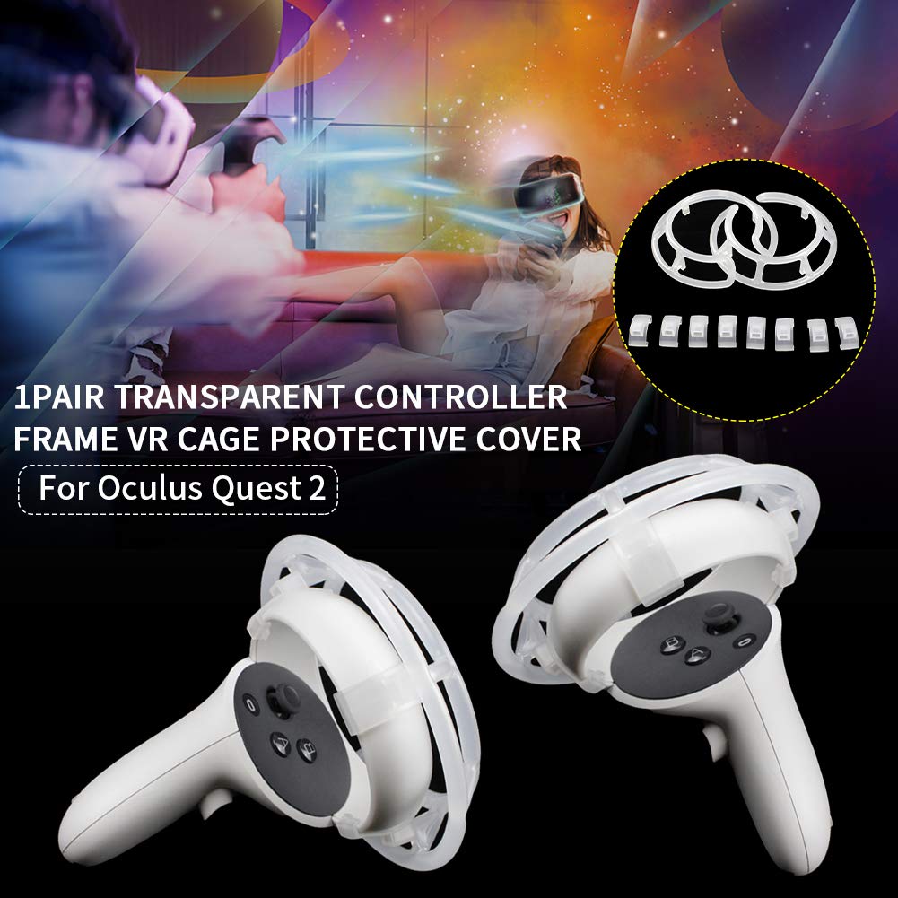 1pair Anti-Shock Controller Frame Protective Cover, VR Cage Protective Cover, Transparent Grip Accessories Compatible for Oculus Quest 2, Lightweight and Easy Use, Transparent