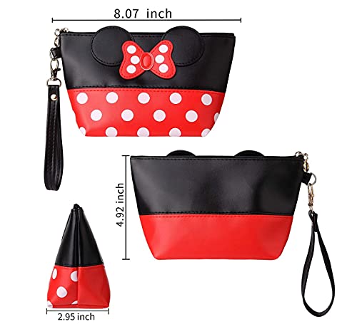HORNO Cute Portable Cosmetic bag,Leather Travel Makeup Handbag with Zipper for Women Girls (Black)