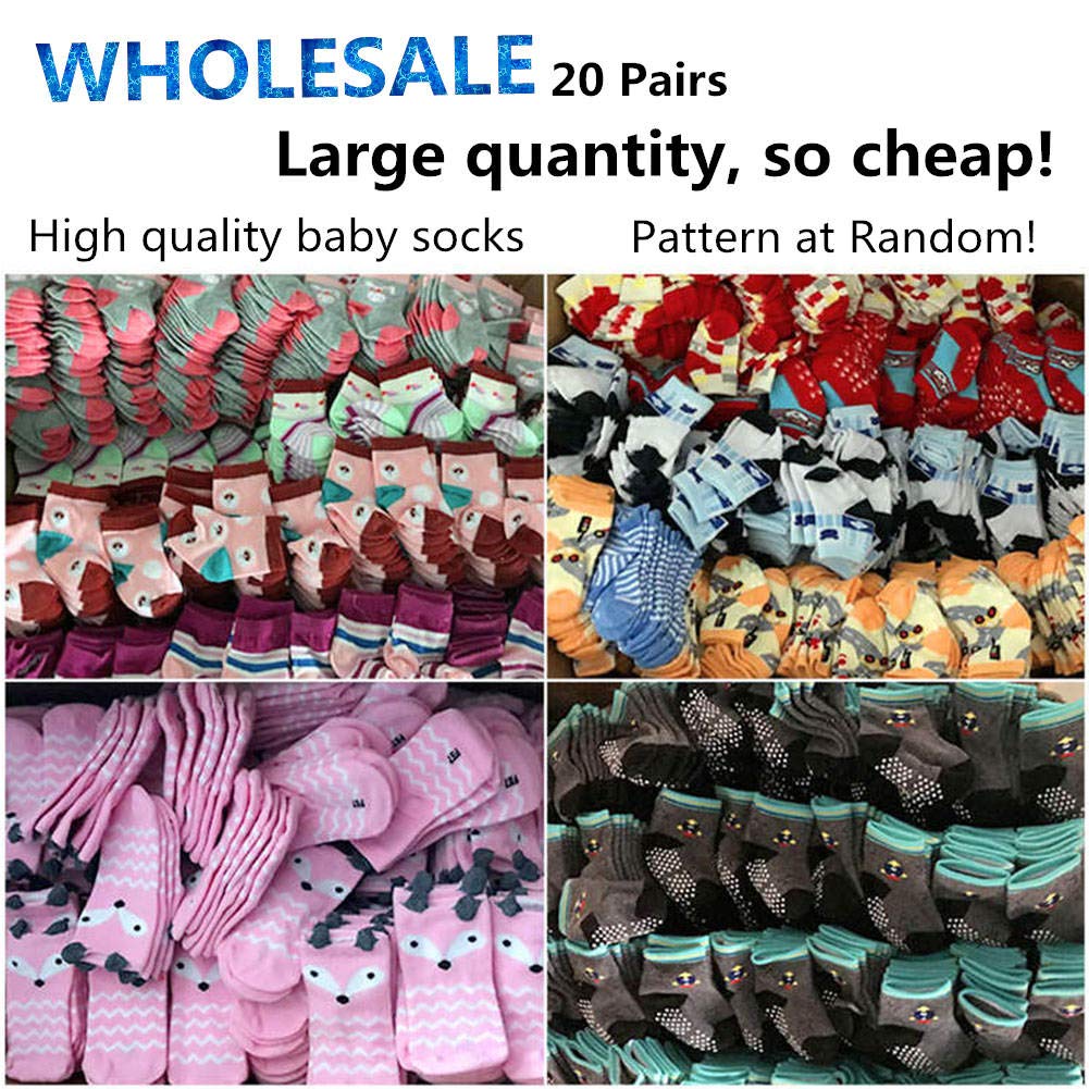 TYONMUJO 20 Pairs Baby Boy Girl Socks Wholesale Baby Cotton Socks Bulk Toddler Kids Socks Bundle (Pattern at Random) Boys 0-12 Months