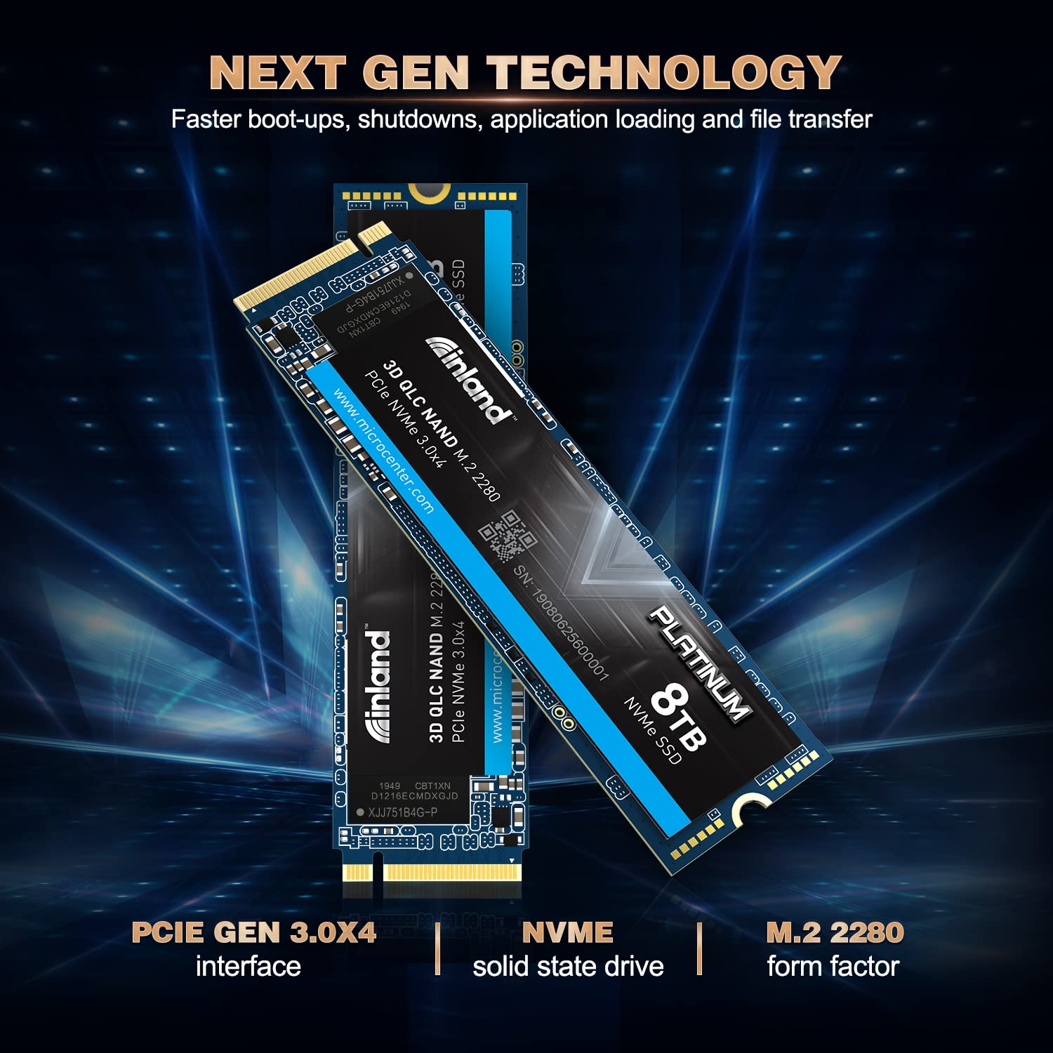 INLAND Platinum 8TB NVMe SSD M.2 2280 PCIe Gen 3.0x4 3D NAND Internal Solid State Drive, R/W up to 3300/3,000 MB/s, 1800 TBW, PCIe Express 3.1 and NVMe 1.3 Compatible, Utimate Gaming Solutions (8TB)