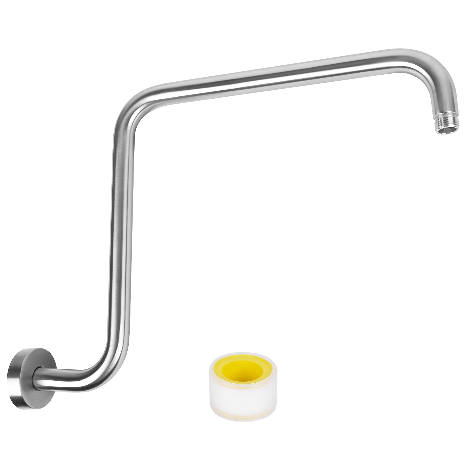 16.8 Inch S Shaped Shower Arm Height Extender Rainfall Head High Rise Shower Arm with Flange and Teflon Tape,304 Stainless Gooseneck Shower Arm Standard 1/2" Connection for Bathroom Accessory (Chrome)