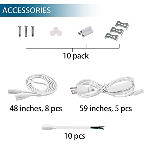 Barrina 8FT LED Shop Light, 72W 9000LM 6500K, Clear Cover Linkable LED Tube Lights, Integrated T8 Light Fixture, V Shape LED Ceiling Lights for Garage, Warehouse, Workshop, 10 Pack